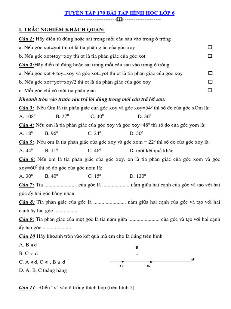Tuyen Tap 170 Bai Tap Hinh Hoc Lop 6 | PDF