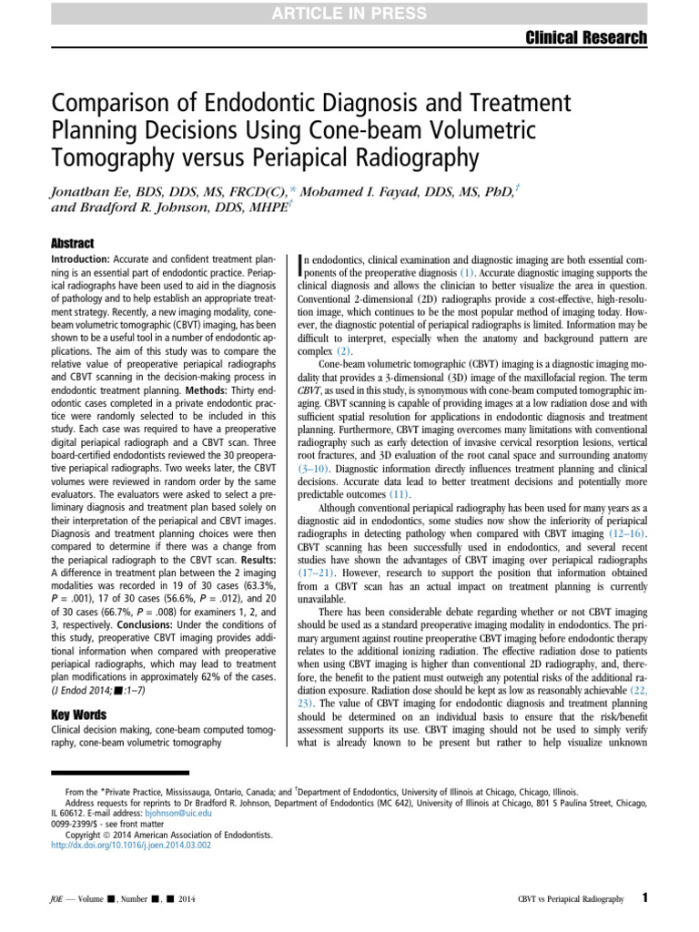 Comparison of Endodontic Diagnosis and Treatment Planning Decisions ...