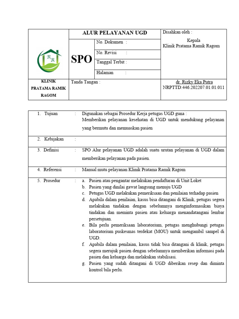 Sop Alur Pelayanan Ugd | PDF