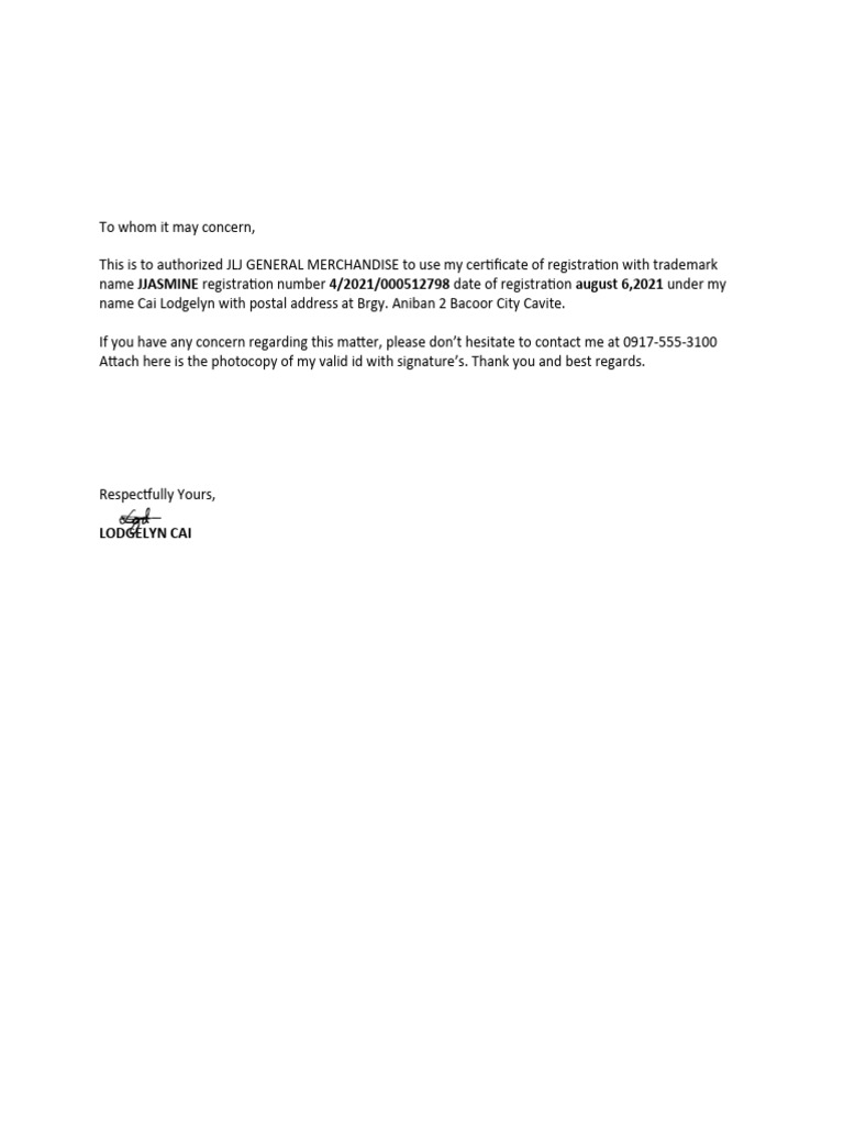 TRADEMARK AUTHORIZATION Signature | PDF