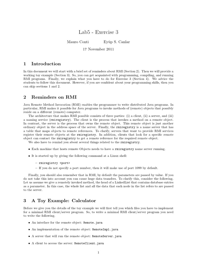 RMI Exercises | PDF | Java (Programming Language) | Object (Computer Science)