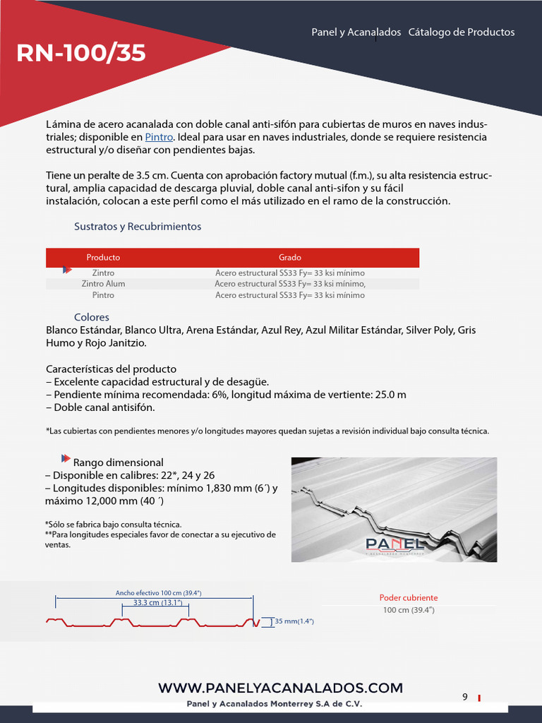 Lamina RN 100 35 Panel y Acanalados | PDF