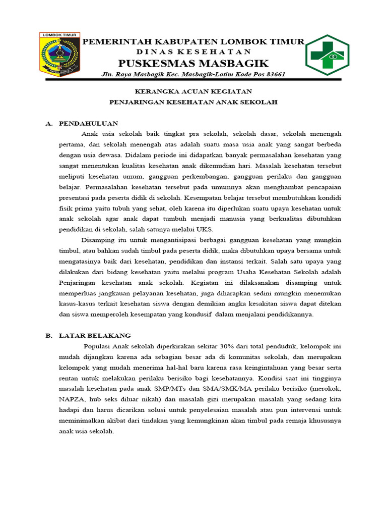 Penjaringan Kesehatan Anak Sekolah | PDF