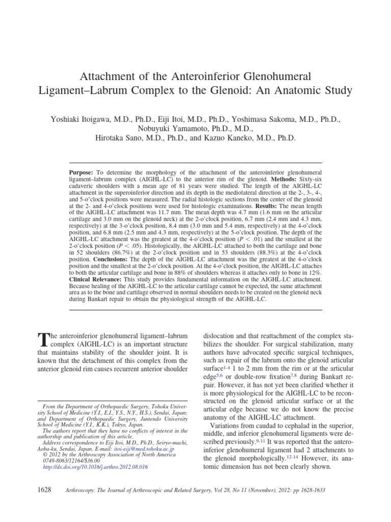 2 2012 Attachment Of The Anteroinferior Glenohumeral Ligament Labrum