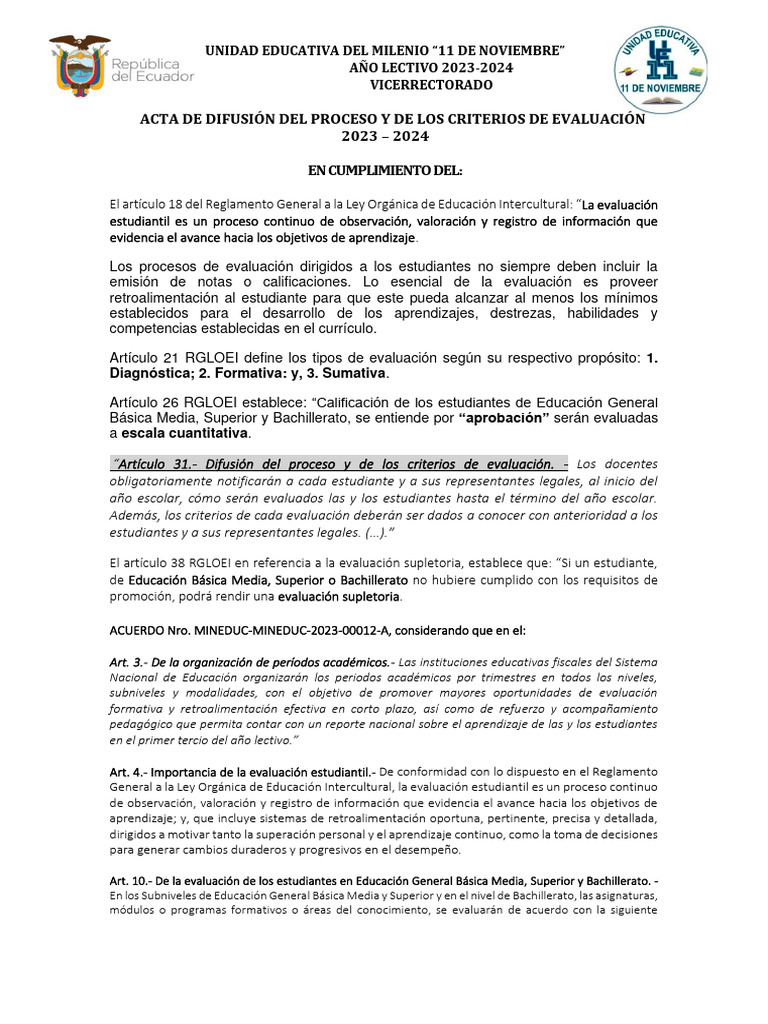 ACTA DE DIFUSIÓN DE CRITERIOS DE EVALUACIÓN MEDIA SUPERIOR BACHILLERATO ...