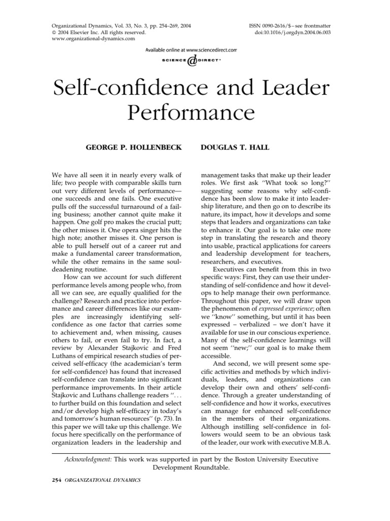 Self Confidence and Leader Performance | PDF | Self Esteem | Leadership
