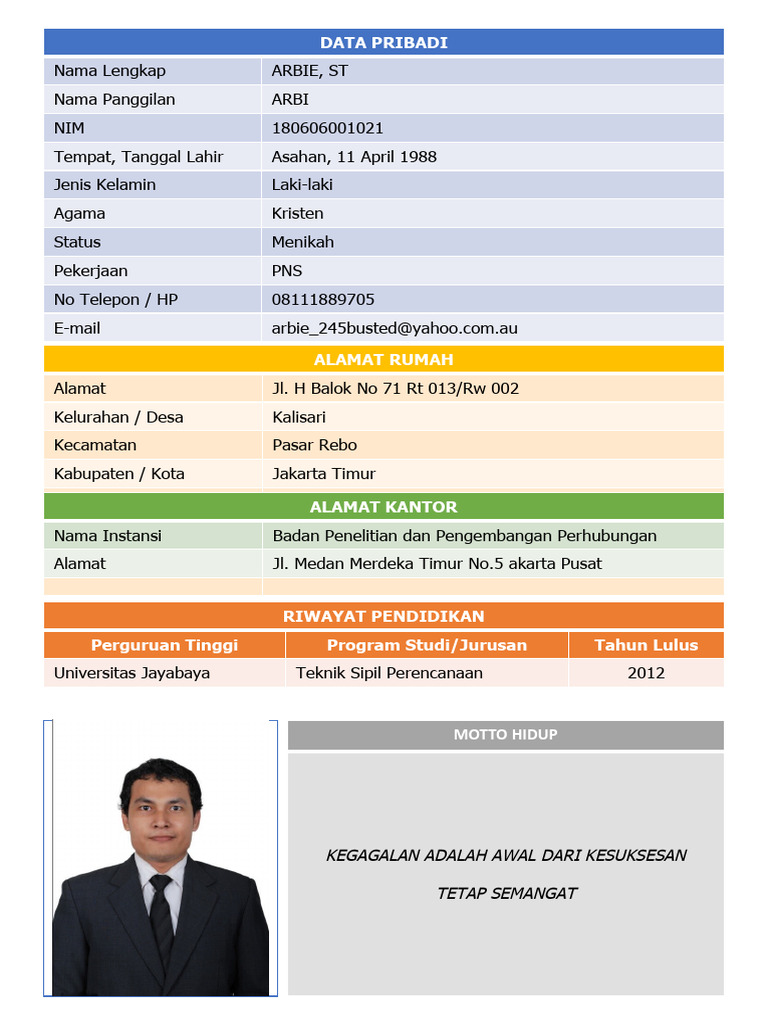 Format Biodata Kelas C ARBIE | PDF