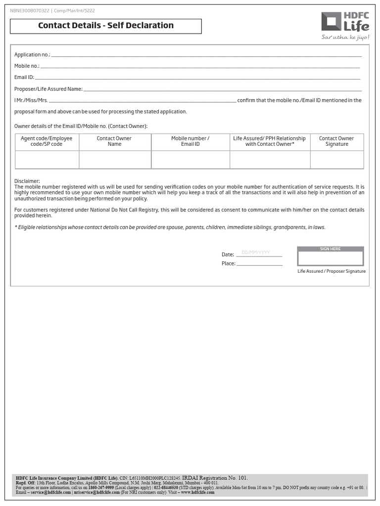 Contact Details - Self Declaration | PDF