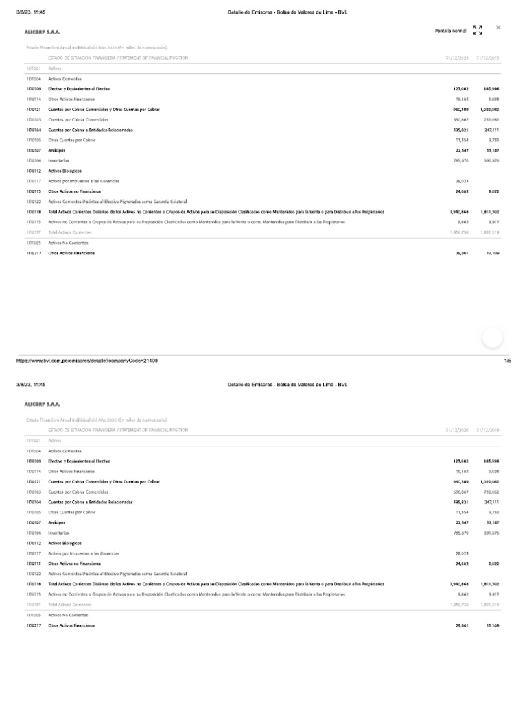 Eeff Alicorp 2020-2019 | PDF
