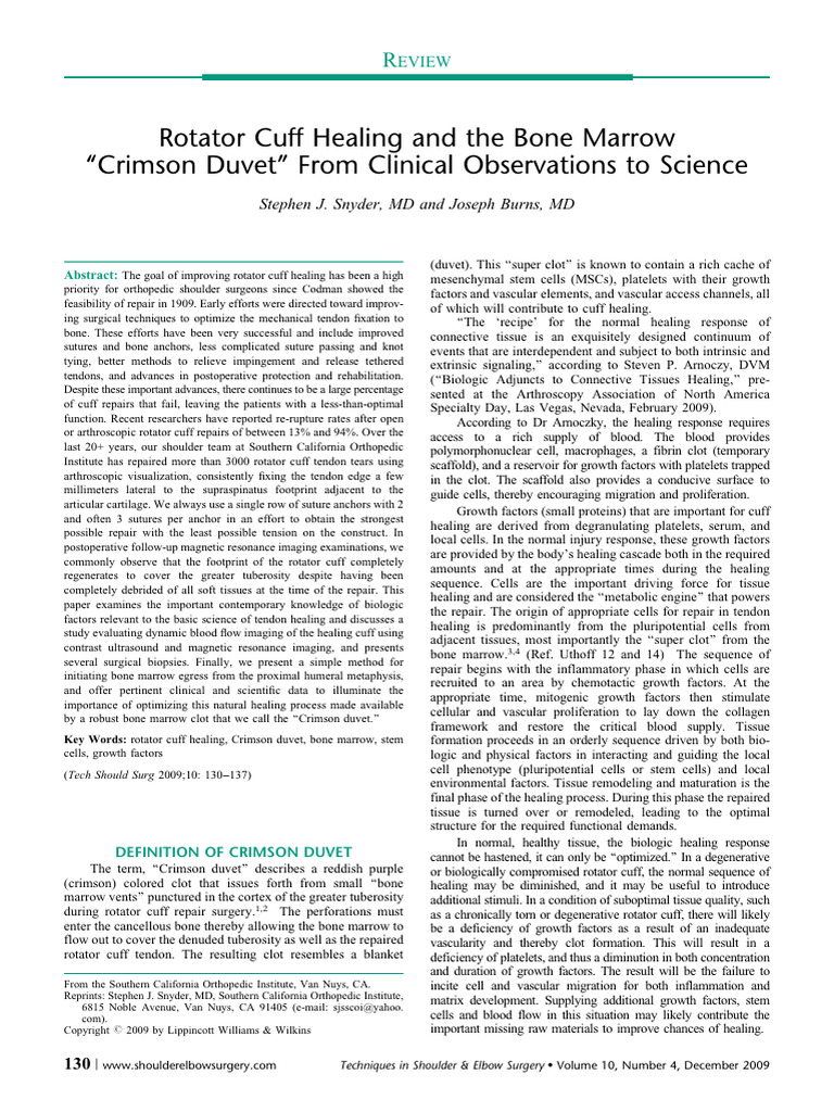 13 Rotator Cuff Healing and The Bone Marrow Crimson Duvet From Clinical ...