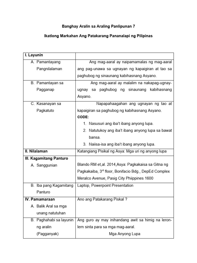 Banghay Aralin 7 | PDF
