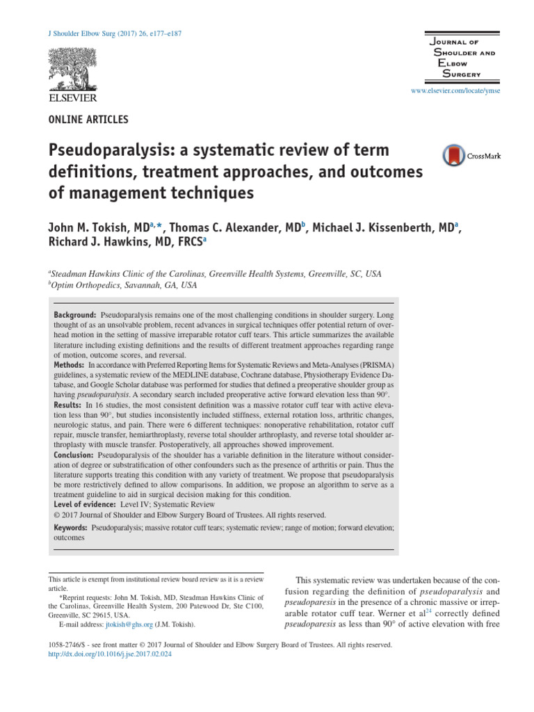 Shoulder Pseudoparalysis Review | PDF | Systematic Review | Shoulder