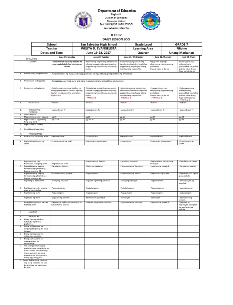 Dokumen - Tips - DLL Filipino Grade 7 First Quarter 3rd Week | PDF