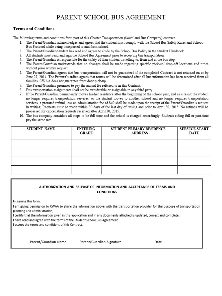 School Bus Agreement | Download Free PDF | School Bus | Bus