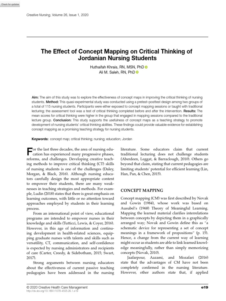 Khrais Saleh 2020 The Effect of Concept Mapping On Critical Thinking of ...
