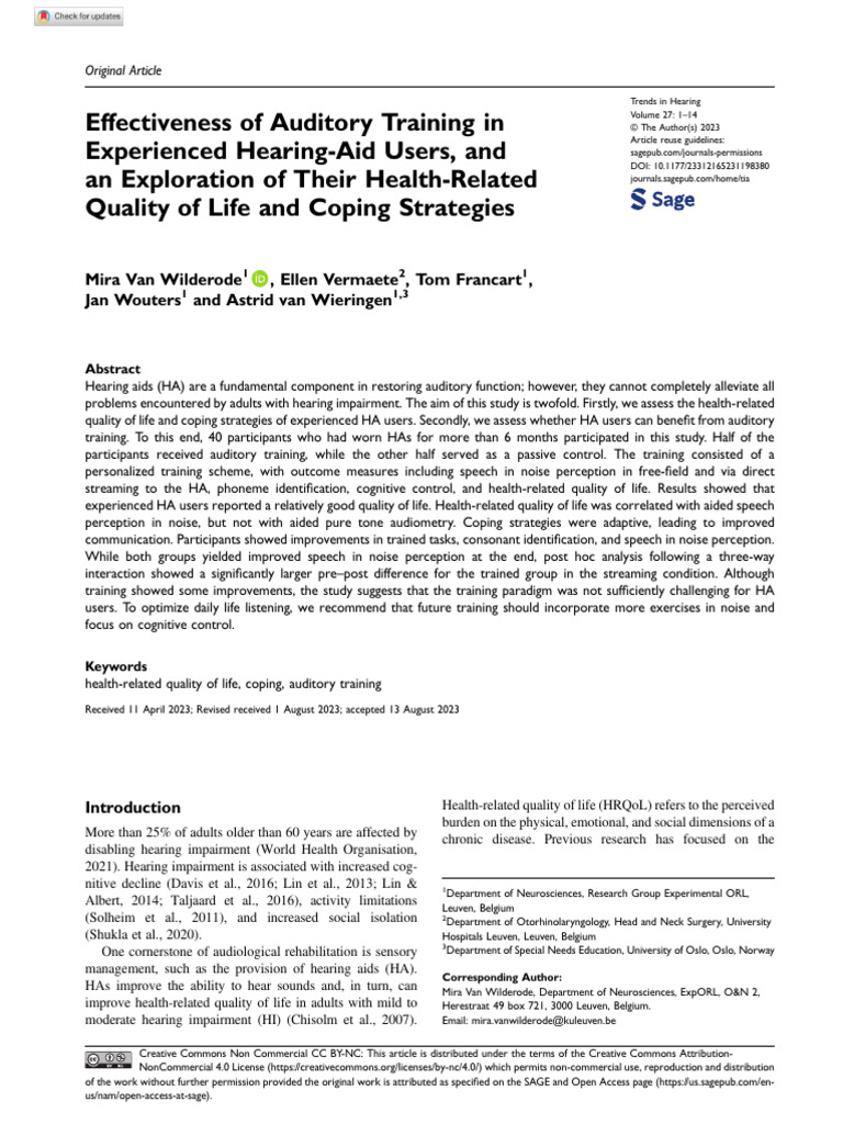 Van Wilderode Et Al 2023 Effectiveness of Auditory Training in ... Van Wilderode Et Al 2023 Effectiveness of Auditory Training in ...