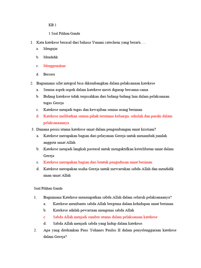 Soal Modul Katekese 2 | PDF