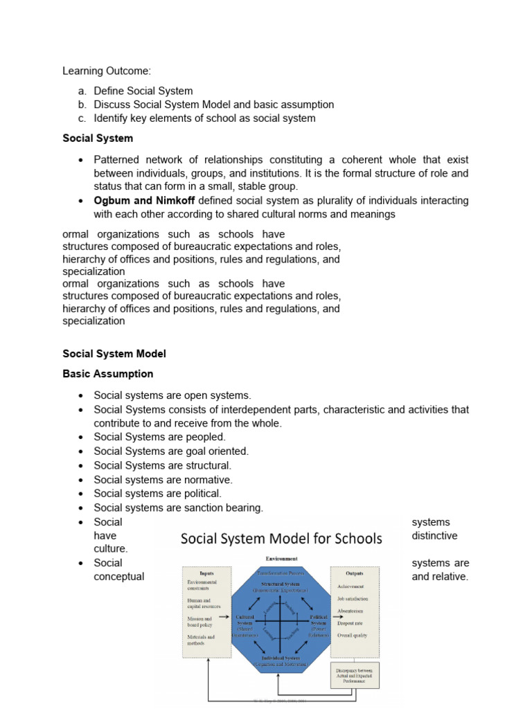 Handouts - Social System Model | PDF | System | Learning