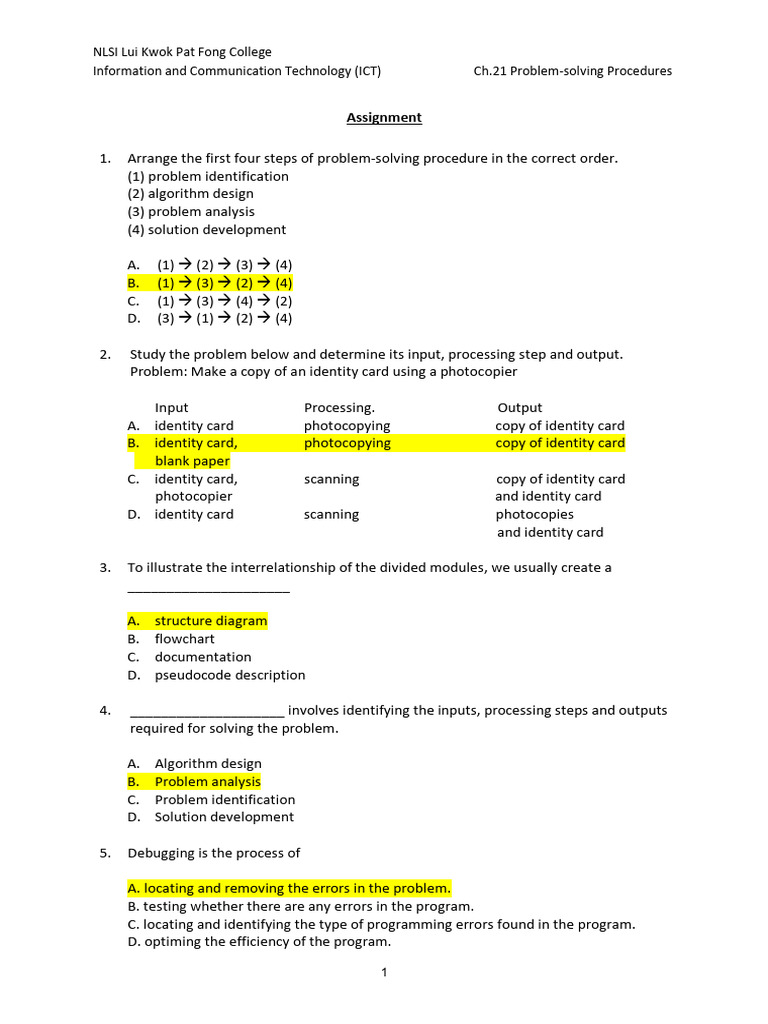 Ch.21 Problem-Solving Procedures Assignment Ans | PDF | Algorithms | Information