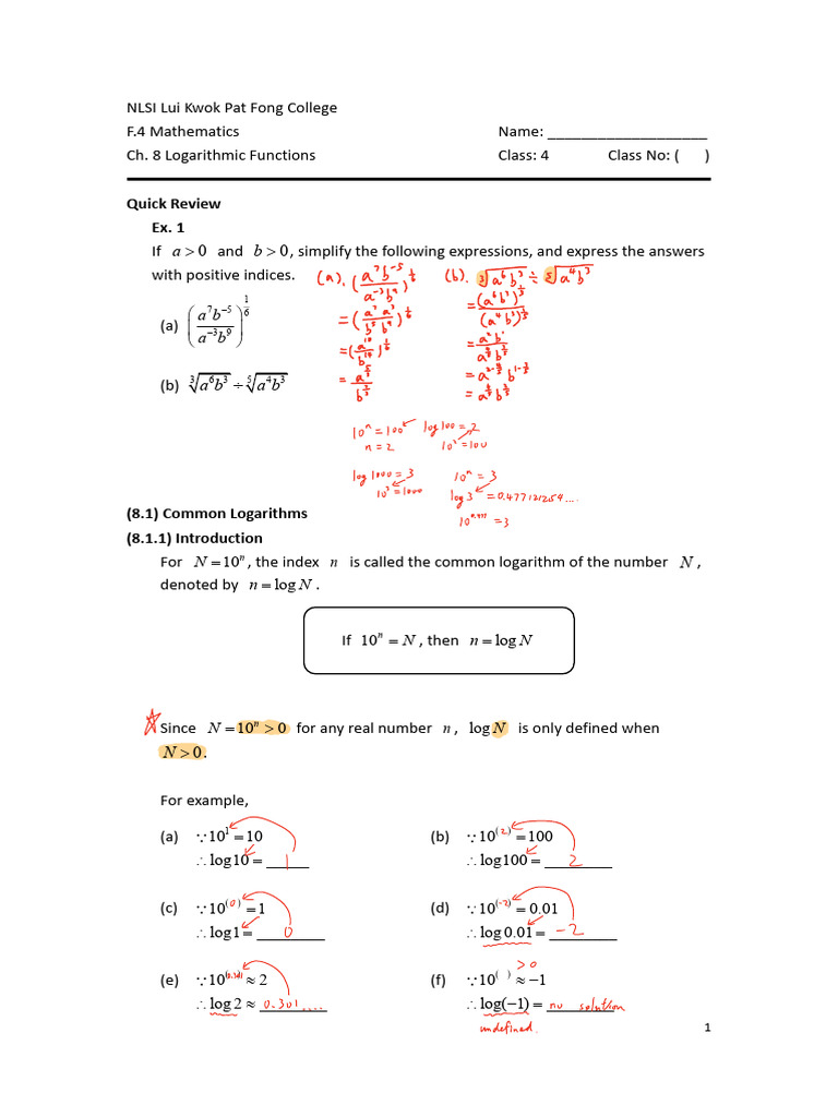 Ch. 8 Logarithmic Functions Ans | PDF | Logarithm | Decibel