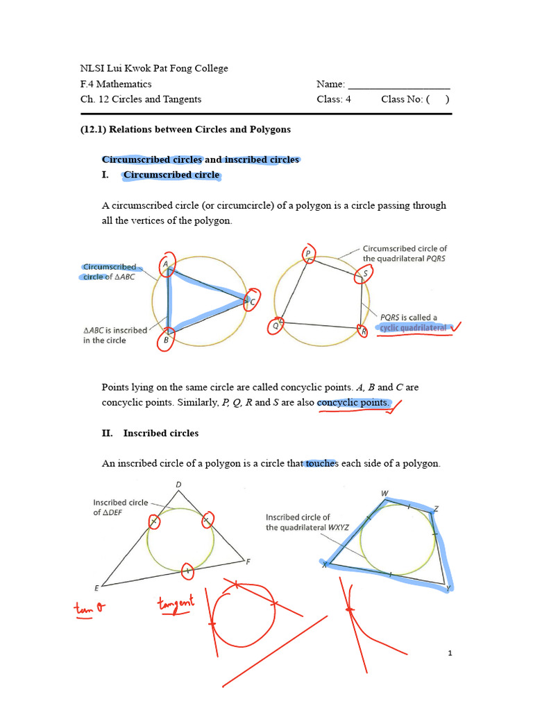 Ch. 12 Circles and Tangents Ans | PDF | Circle | Euclid