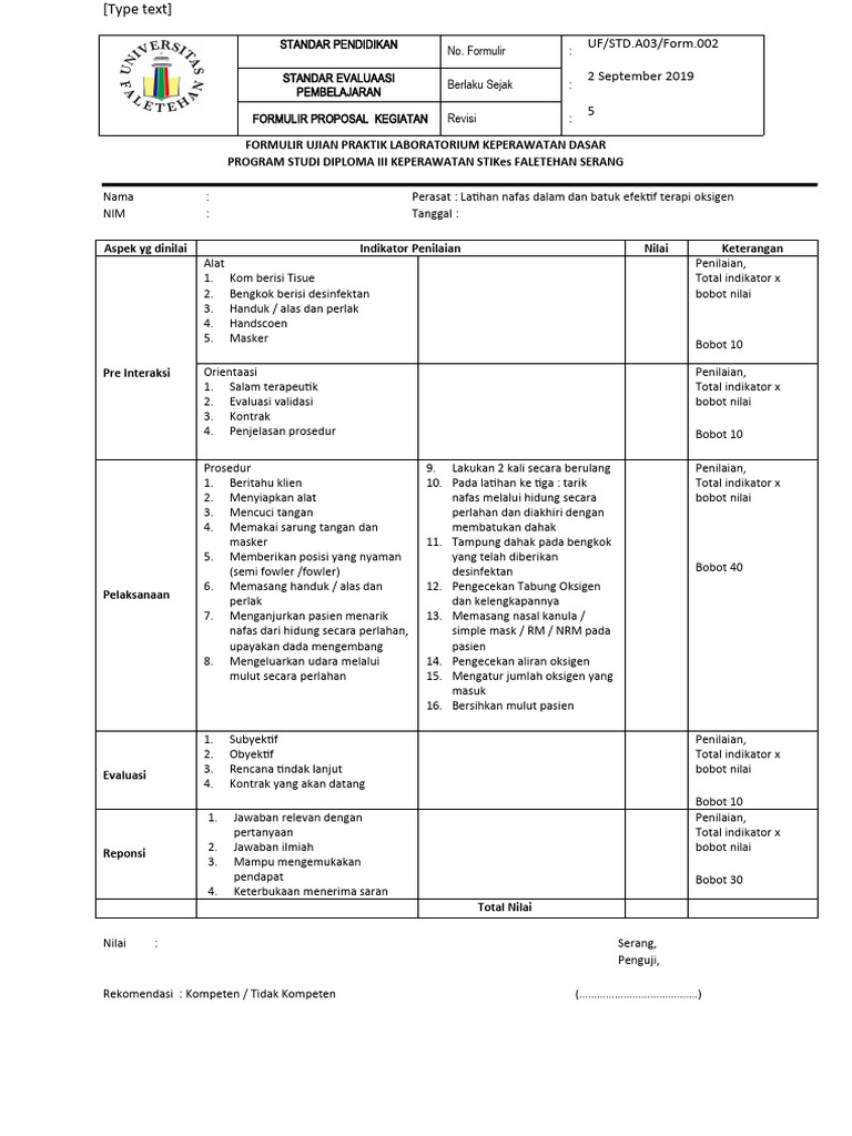 Formulir Latihan Nafas Dalam Dan Batuk Efektif | PDF