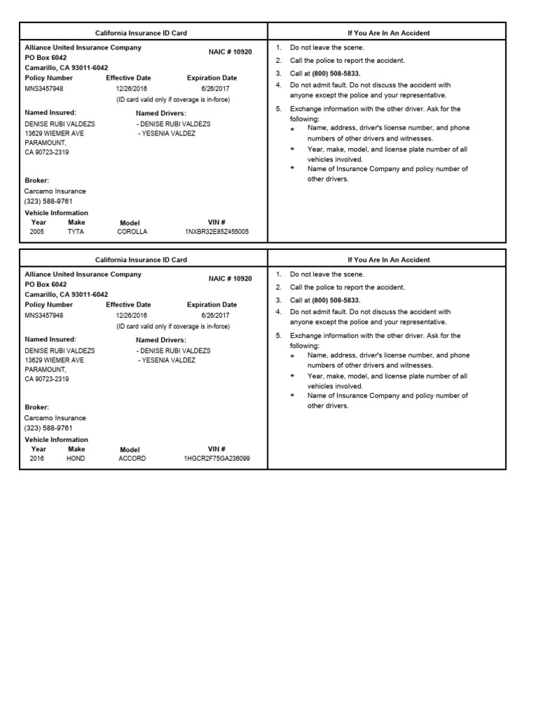 California Auto Insurance ID Card Guide | PDF | Driving | Insurance