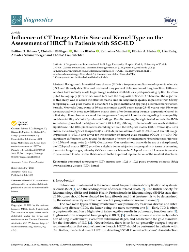 Influence Of Ct Image Matrix Size And Kernel Type Pdf Ct Scan