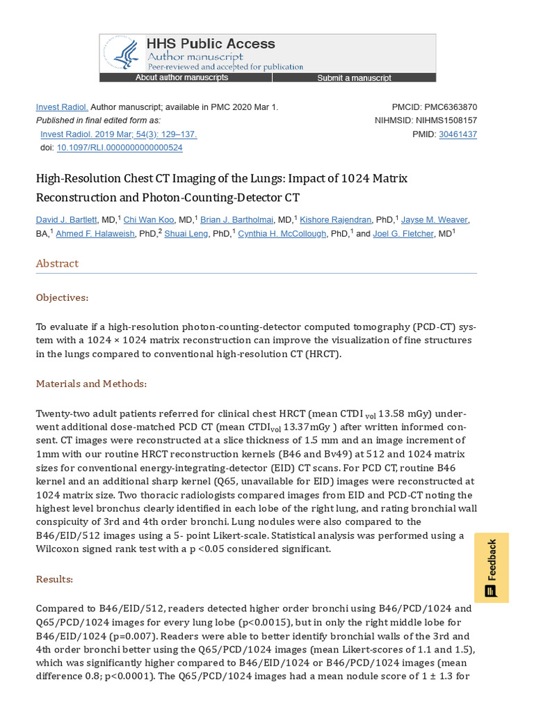High-Resolution Chest CT Imaging of The Lungs - Impact of 1024 Matrix ...