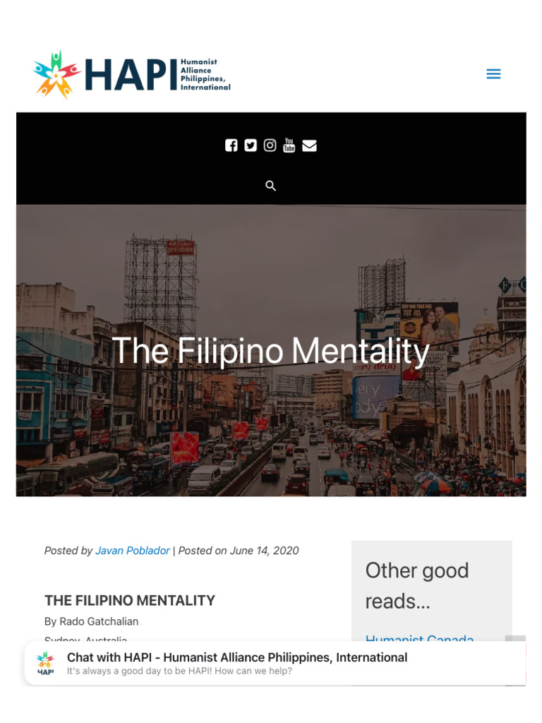 The Filipino Mentality - Humanist Alliance Philip - 1 | PDF | Mind | Habits