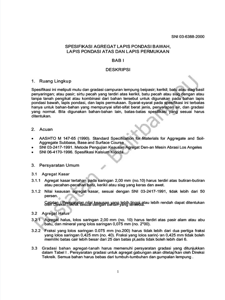 PDF Sni 03 6388 2000 Spesifikasi Agregat Lpa LPB Amp Lapis Permukaan PDF Compress | PDF