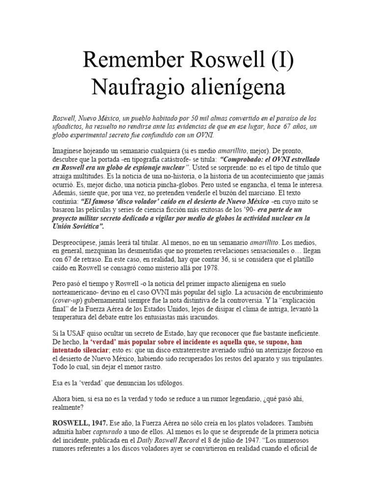 Roswell: Misterio OVNI y Proyecto Mogul | PDF | Objeto volador no ...