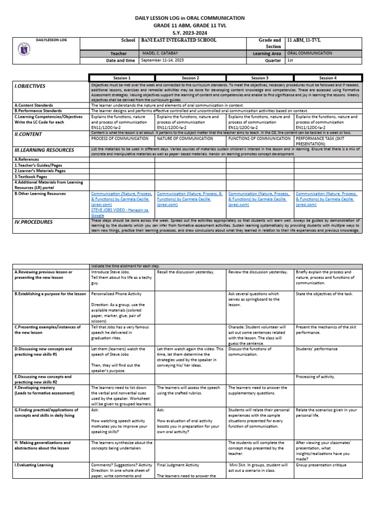 DLL Oral Comm Week 3 | PDF | Learning | Communication