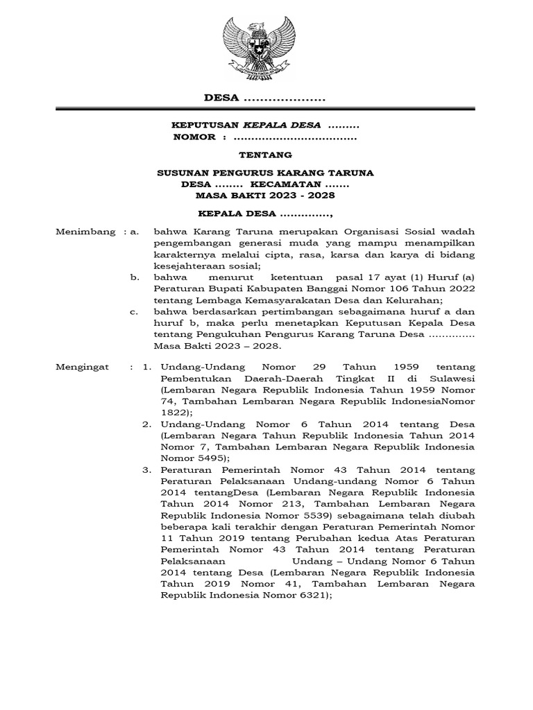 Format Sk. Karang Taruna Desa | PDF