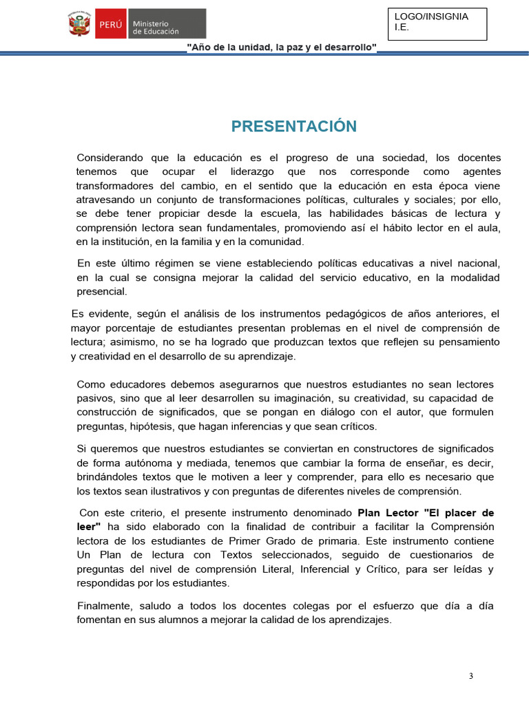 02 Formato Sugerido para El Plan Lector 2023 | PDF | Salón de clases | Enseñando
