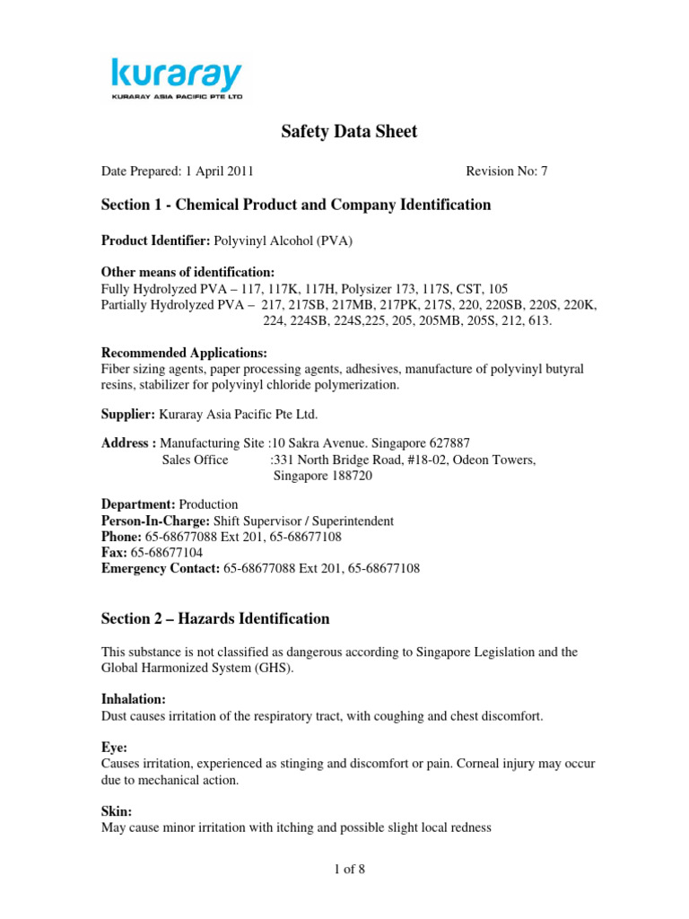 Msds Keo Dán Pva-Msds | PDF | Methanol | Magnesium