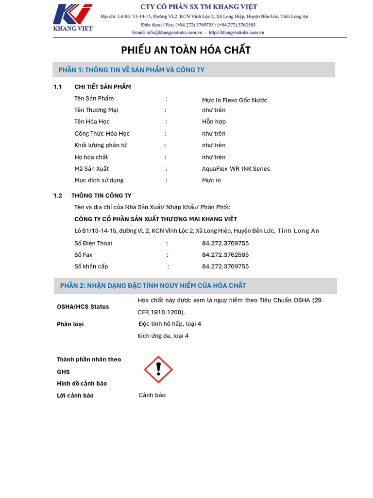 MSDS AquaFlex WR INK Series-VN | PDF