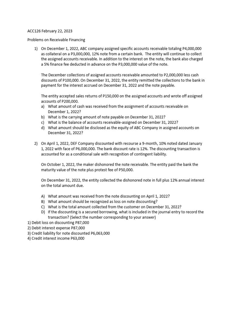 Receivable Financing Problems and Solutions | PDF | Finance & Money ...