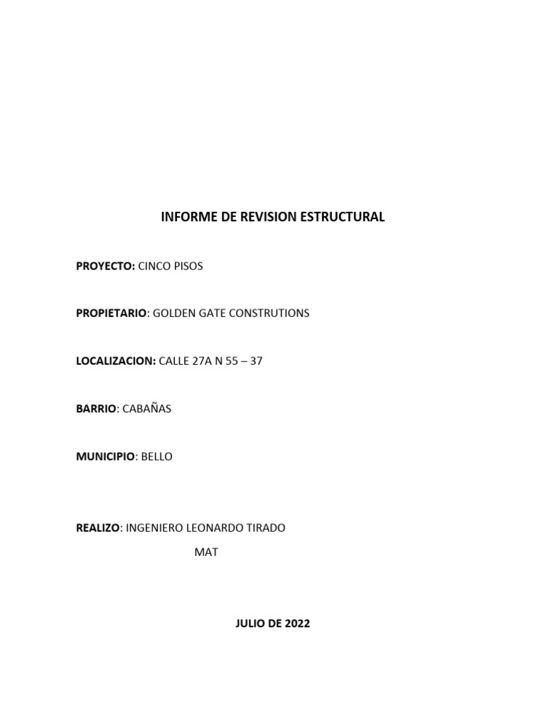 Informe de Revision Estructural NSR 10 | PDF | Viga (Estructura ...