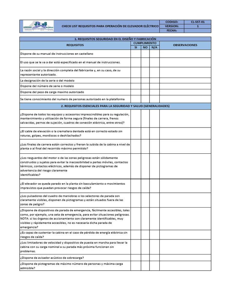 Check List Elevador Electrico | PDF | Bienes manufacturados