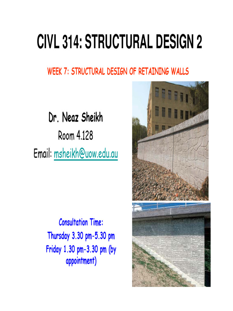 CIVL 314-2013 (Week 7) Structural Design of Retaining Walls-Student | PDF | Bending | Natural ...