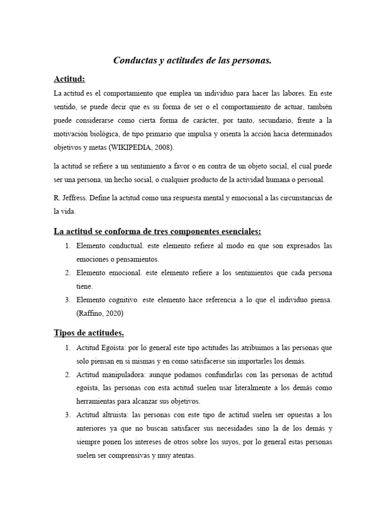 Actitud y Conducta | PDF | Actitud (psicología) | Comportamiento