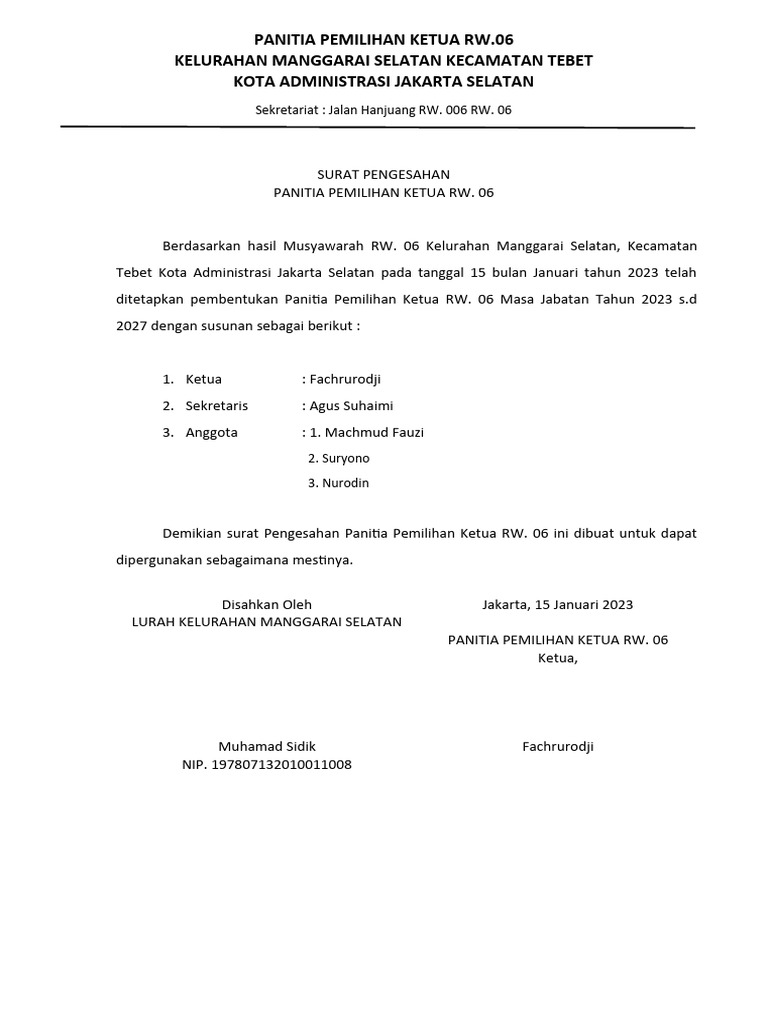 Surat Panitia Pemilihan Ketua RW | PDF
