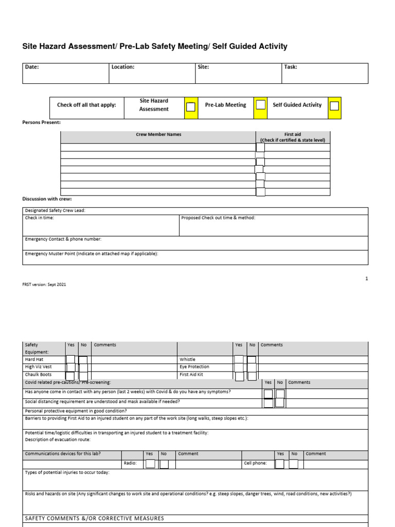 Field Safety Form | PDF | First Aid | Safety