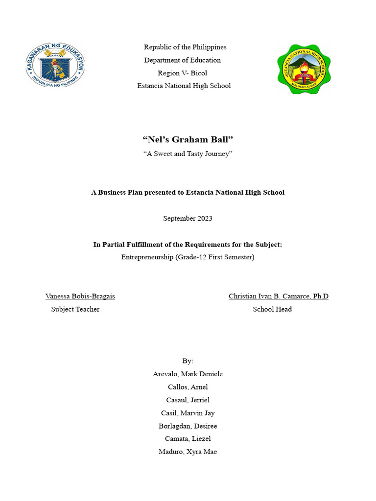 Business Plan Cover Page | PDF