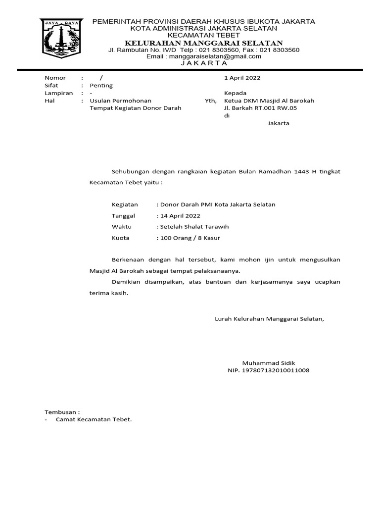 Surat Permohonan Kegiatan Donor Darah Pdf