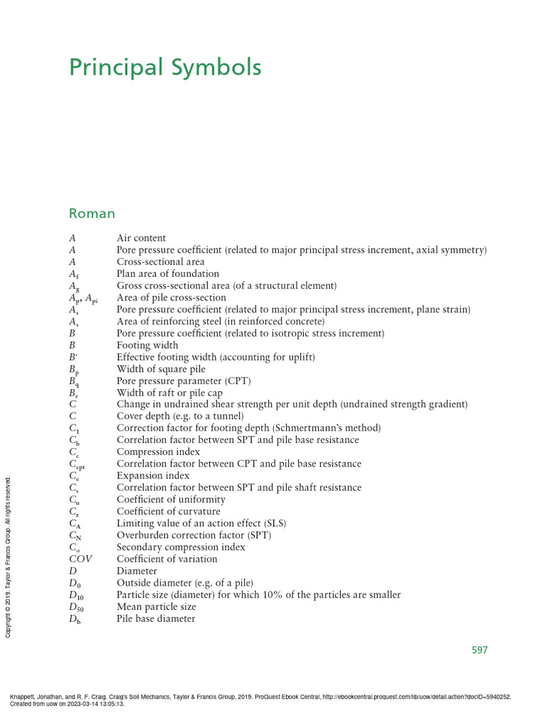 Craig's Soil Mechanics - (Principal Symbols) | PDF | Soil Mechanics ...