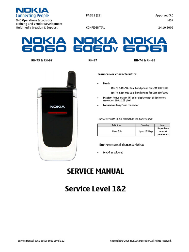 Nokia 6060 - RH-73 - RH-97 - 6061 - RH-74 - RH-98 | PDF | Electrostatic ...