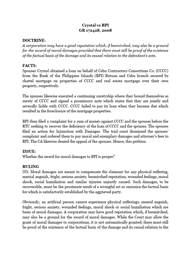 Crystal Vs BPI, GR 172428, 2008 | PDF | Damages | Lawsuit