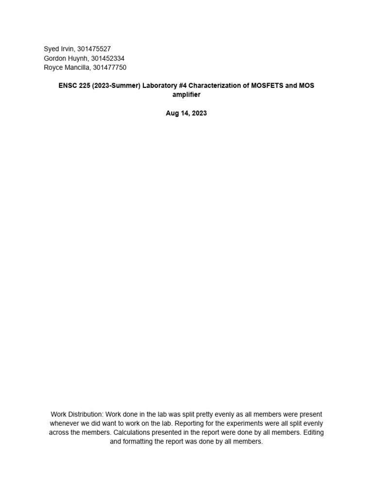 225 - Lab Report 4 | PDF | Amplifier | Mosfet